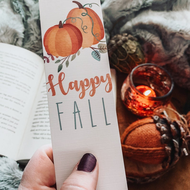 Happy Fall Bookmark Pumpkins Autumn Floral Bookmarks - Etsy