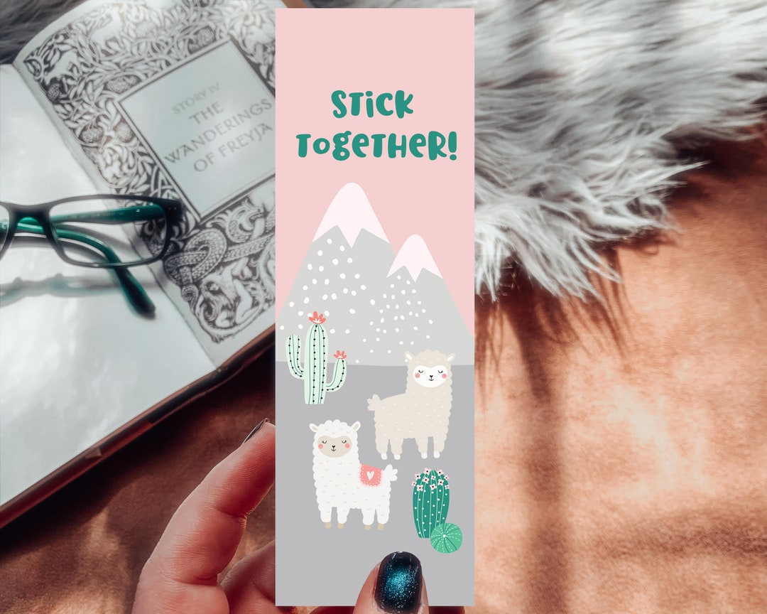 Llama Cute Bookmark, Green and Pink Bookmarker, Llamas Reading Pun Gift ...