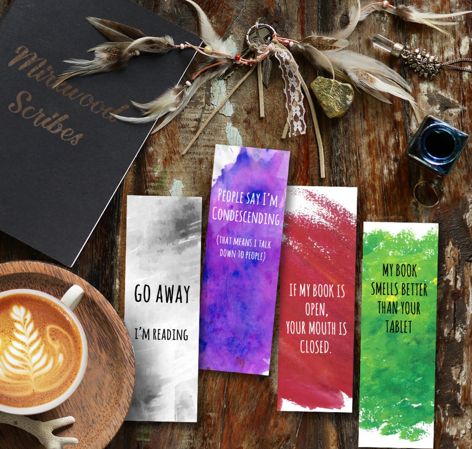 Sarcastic Watercolor Bookmark Set 4 Printable Snarky - Etsy