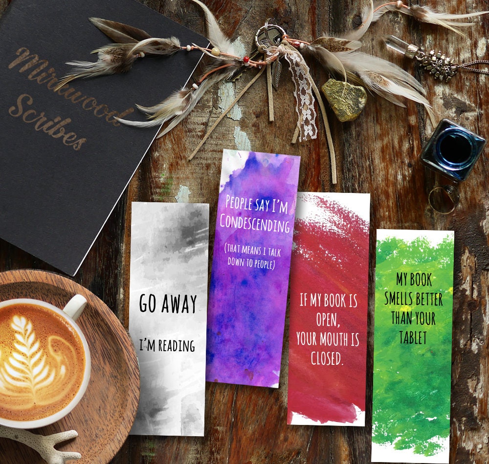 Sarcastic Watercolor Bookmark Set, 4 Printable Snarky Bookmarks, Go ...