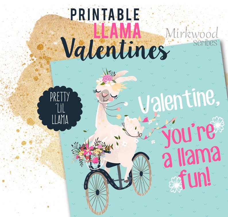 Llama Class Valentines Printable Instant Download Floral - Etsy