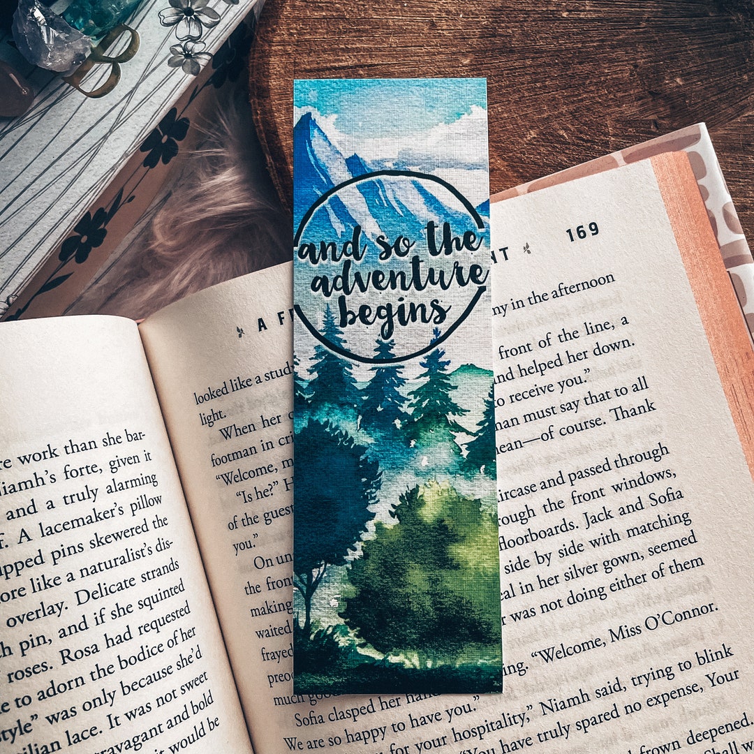 Watercolor Mountains Adventure Bookmark, Linen Paper Landscape Nature ...