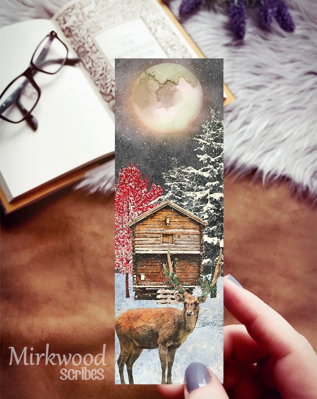Holiday Bookmark Deer Bookmark Christmas Bookmark Winter - Etsy