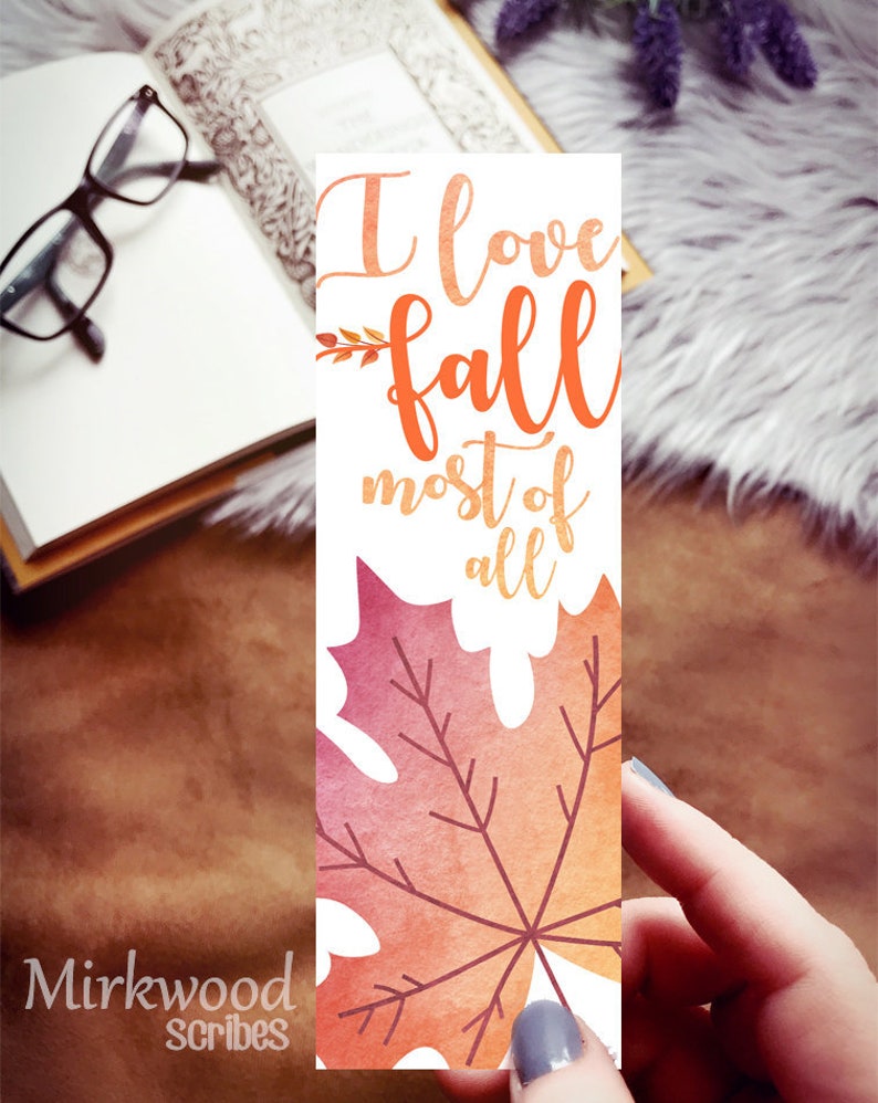 I Love Fall Bookmark Autumn and Hand-lettering Bookmark - Etsy