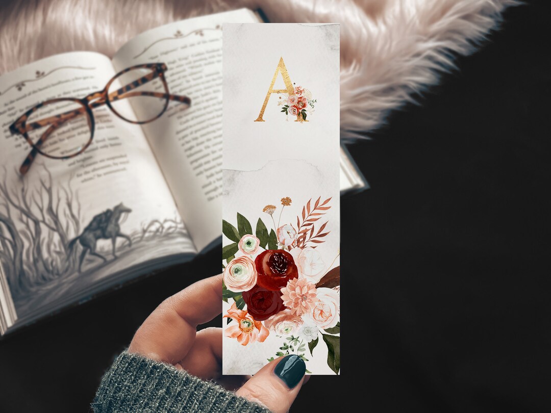 Personalized Letter Bookmark, Customized Monogram Floral Watercolor ...