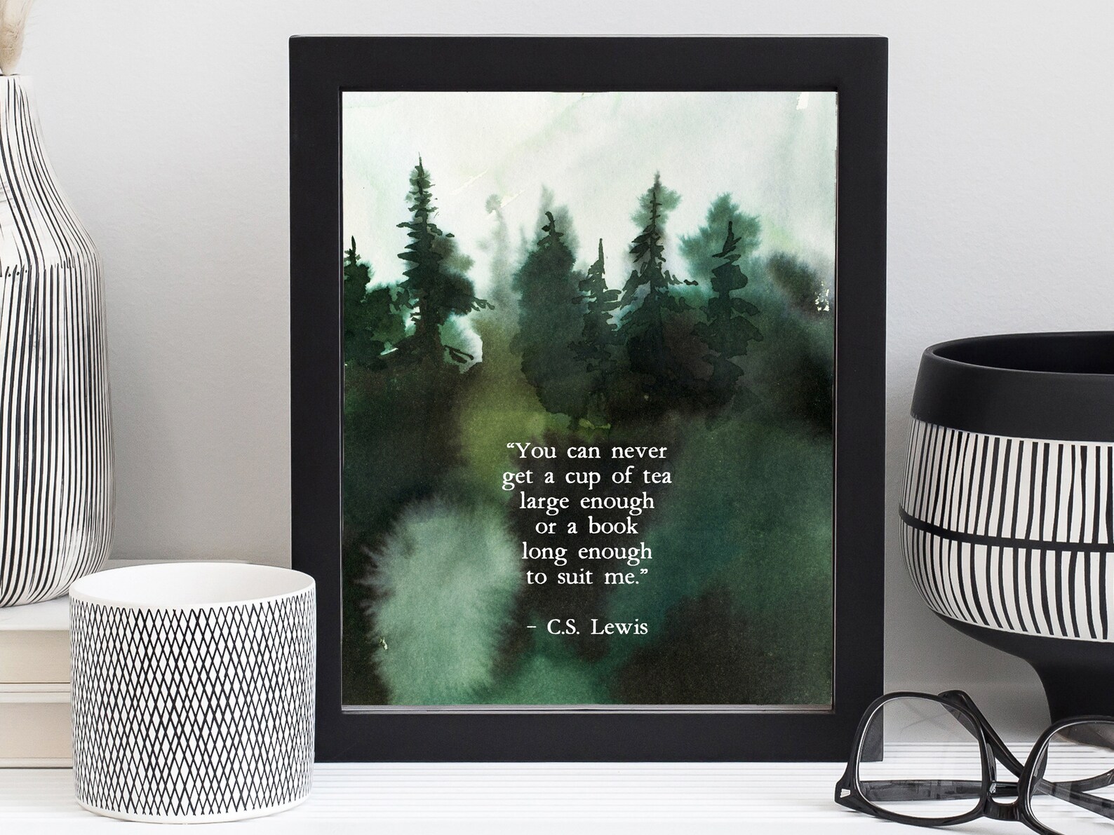 Tea Quote Greenwatercolor Printable Forest Art Print Pine - Etsy