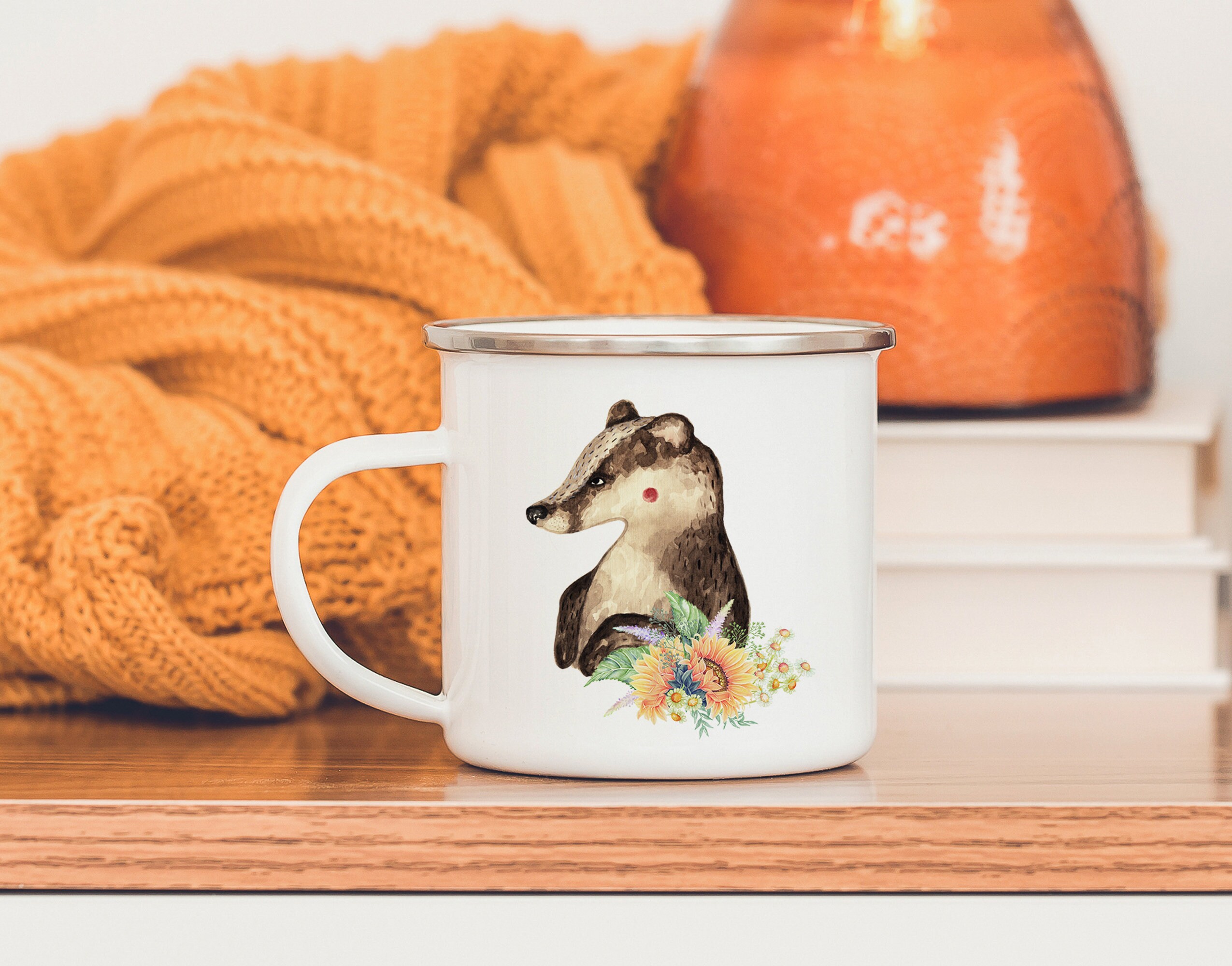 Badger Camp Mug Yellow Badger Metal Mug Sunflowers Mug Gift | Etsy
