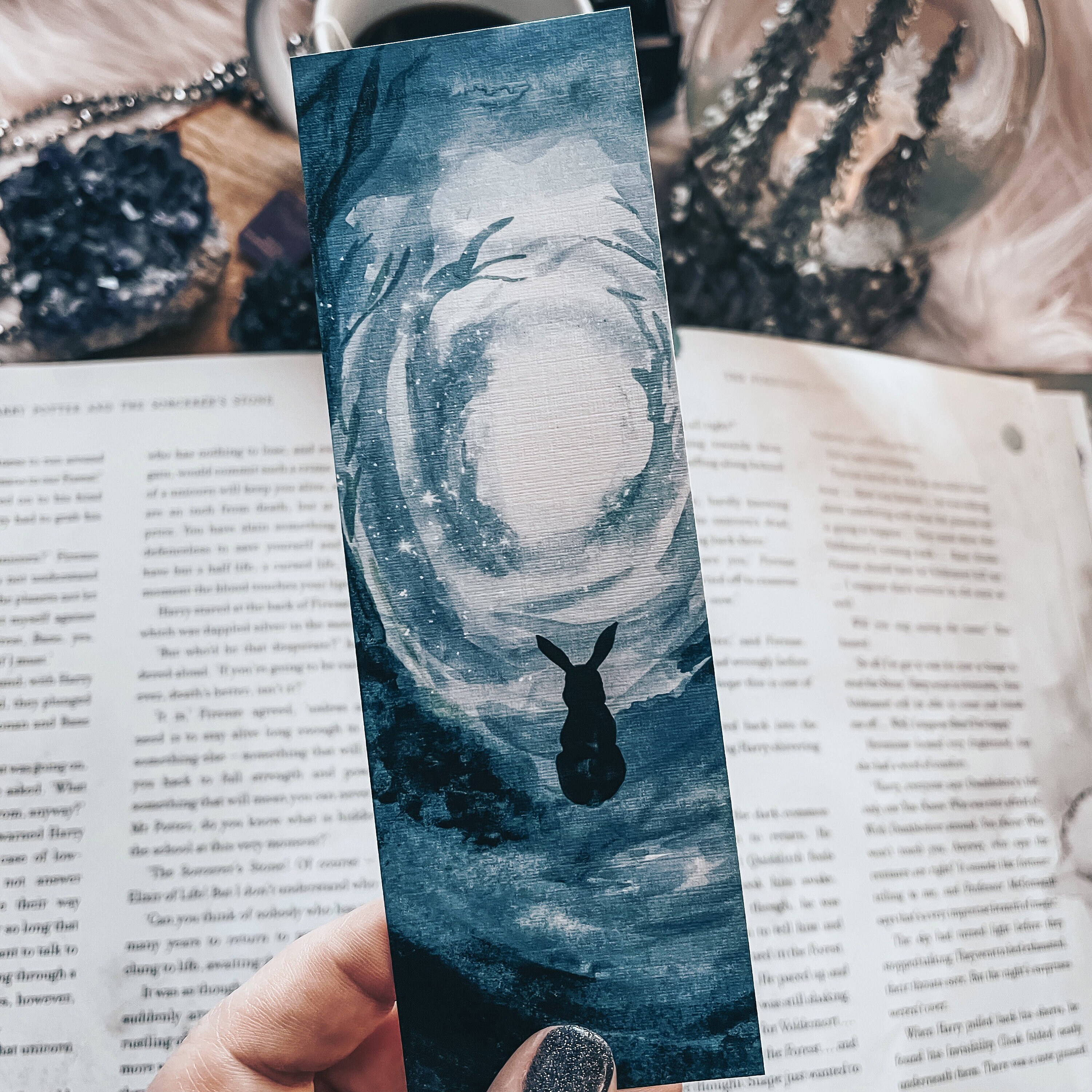 Forest Rabbit Watercolor Bookmark Mystical Night Landscape - Etsy