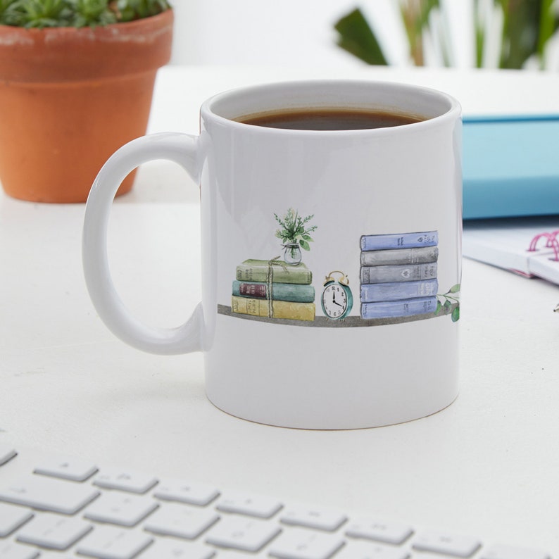 Bookshelf Coffee Mug Wrap-Around Library Books and Plants | Etsy