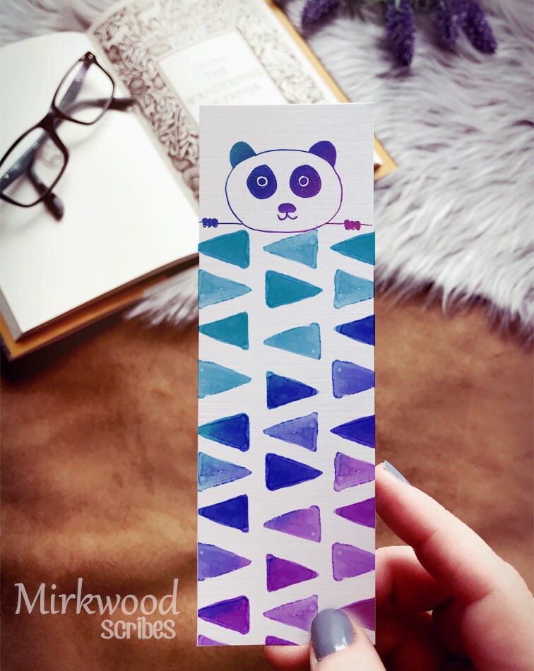 Panda Bookmark, Watercolor Purple Panda Bookmarker, Cute Book Lover ...