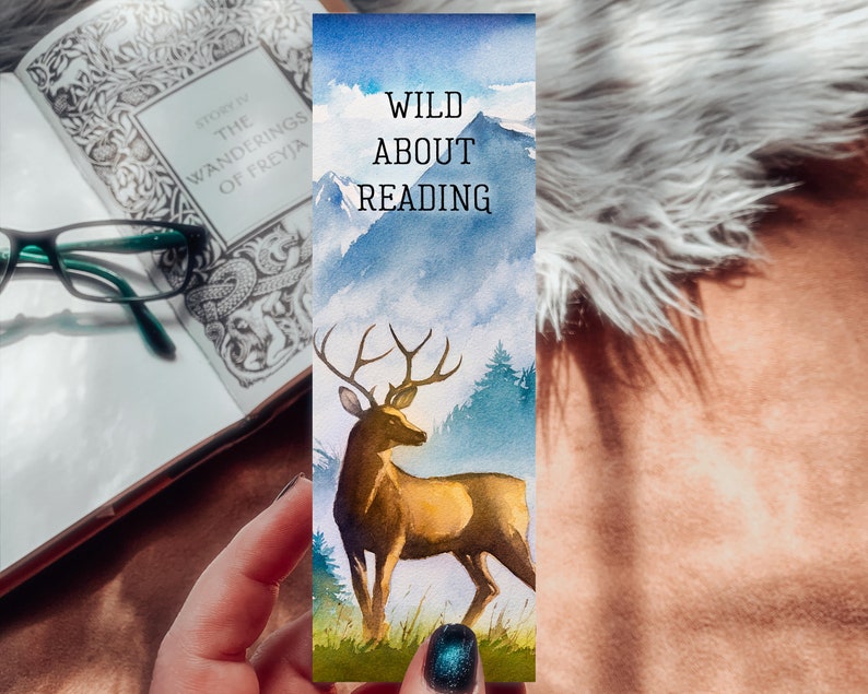 Deer Bookmark Wild About Reading Watercolor Landscape - Etsy