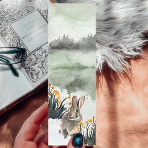 Woodland Bunny Bookmark, Baby Rabbit Watercolor Handmade Bookmarks ...