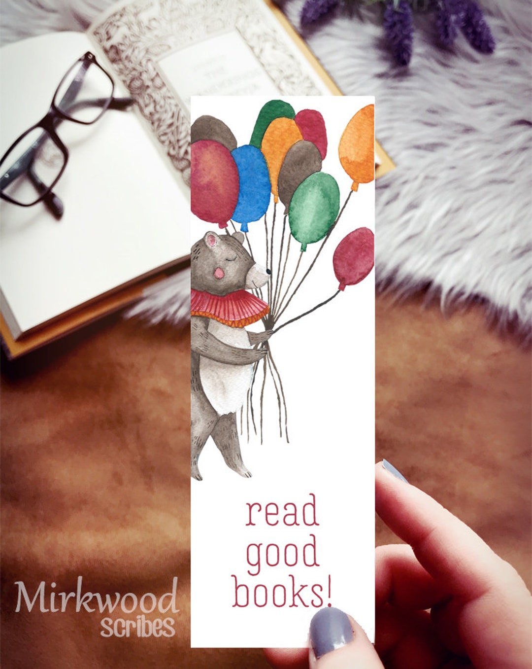 Circus Bookmark, Circus Theme Bear and Rainbow Balloons Bookmark for ...