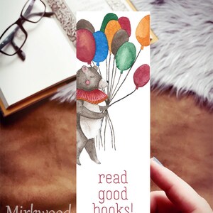 Circus Bookmark, Circus Theme Bear and Rainbow Balloons Bookmark for ...