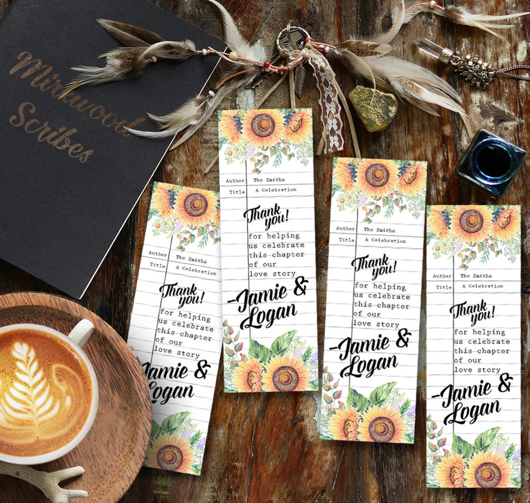 Literary Shower Favor Sunflower Bookmark, Custom Sunflowers Library ...