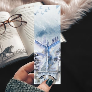 Elf Bridge Watercolor Bookmark, Blue Fantasy Reader Bookish Gift ...