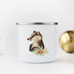 Badger Camp Mug, Yellow Badger Metal Mug, Sunflowers Mug, Gift for ...