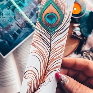 Peacock Feather Linen Bookmark, Gift for Reader, Boho Bookmarks With ...