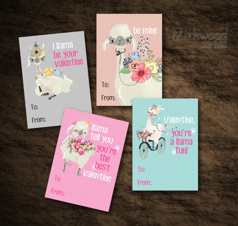 Llama Class Valentines Printable Instant Download Floral - Etsy