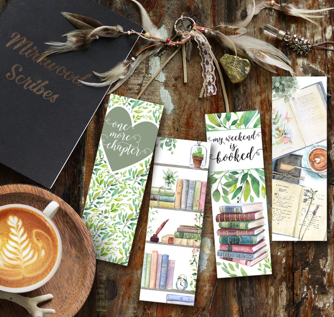 Bookshelves and Plants Cozy Printable Watercolor Library Bookmarks, My ...