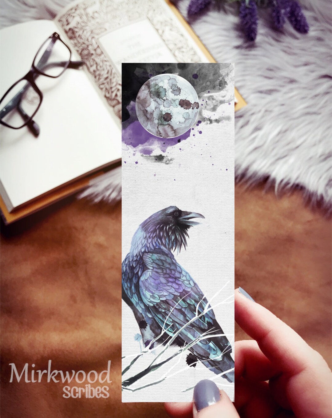 Raven Bookmark Watercolor Ravens Handmade Linen Bookmark - Etsy