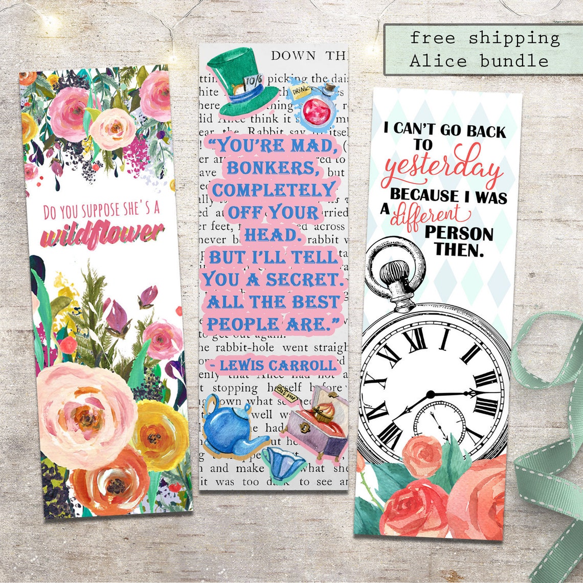 Alice in Wonderland Bookmark Bundle I Suppose She's a - Etsy