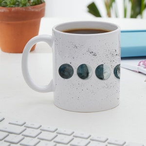 Moon Phases Coffee Mug, Watercolor Lunar Ceramic Mug Gift, Boho ...