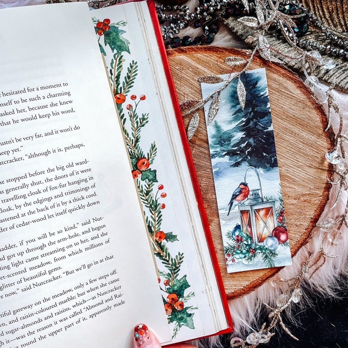 Christmas Lantern Bookmark, Cozy Winter Landscape Bookmarks Set, Winter ...