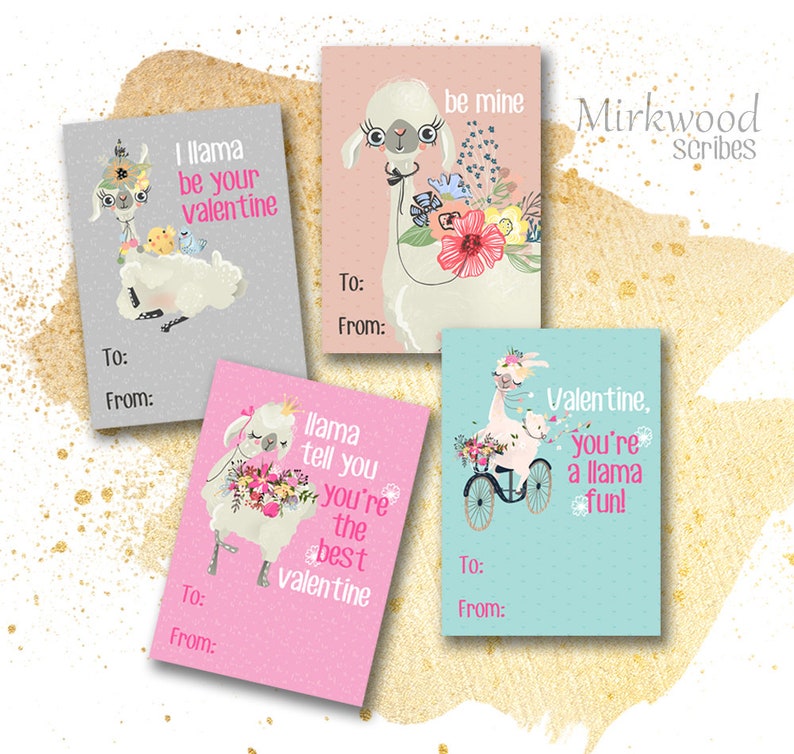 Llama Class Valentines Printable Instant Download Floral - Etsy