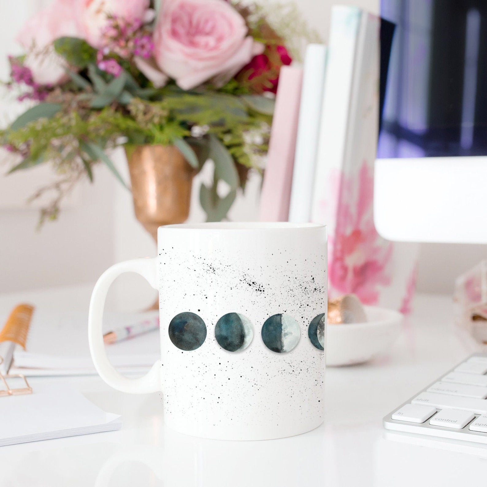 Moon Phases Coffee Mug Watercolor Lunar Ceramic Mug Gift | Etsy