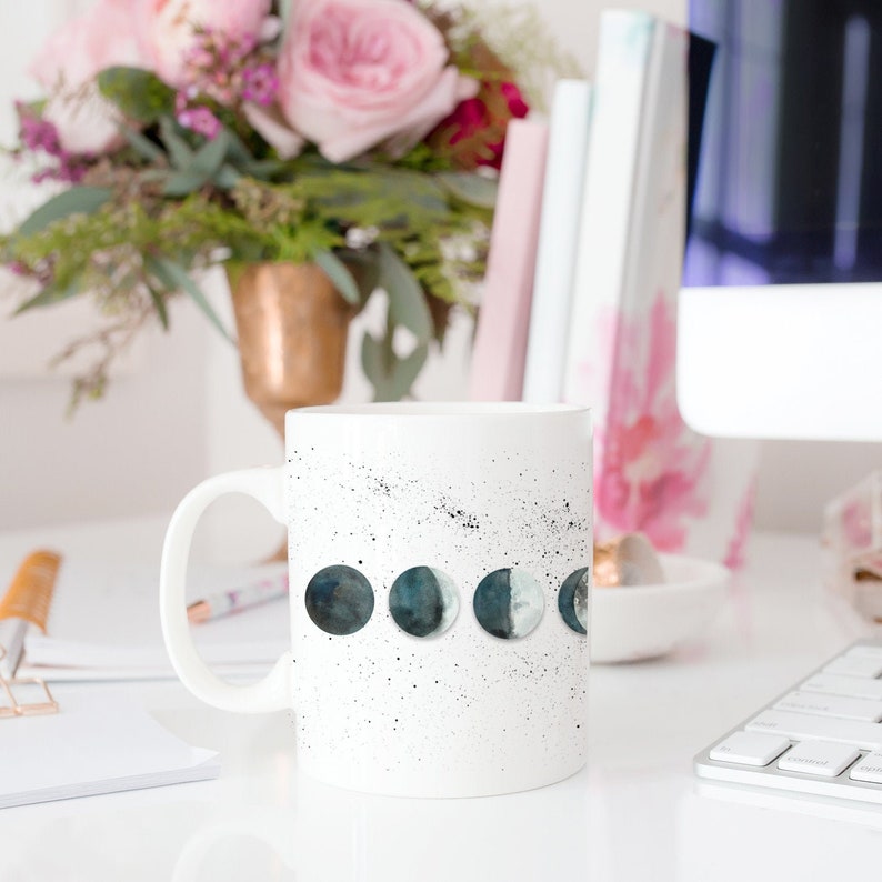 Moon Phases Coffee Mug Watercolor Lunar Ceramic Mug Gift | Etsy