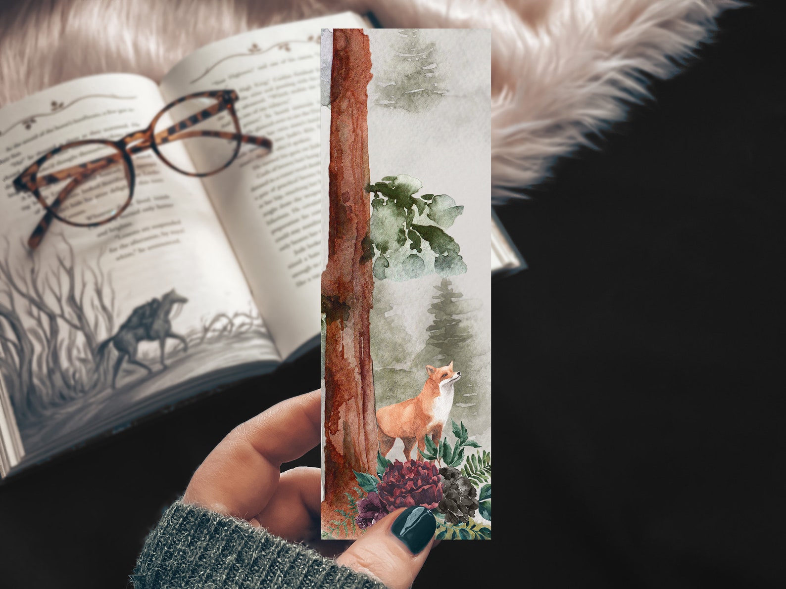 Fox Bookmark Foggy Forest Woodland Bookmark Linen Paper - Etsy
