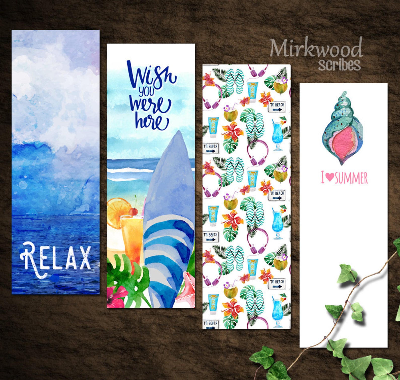 Summer Beaches Bookmark Set Watercolor Beach Bookmarks Set - Etsy
