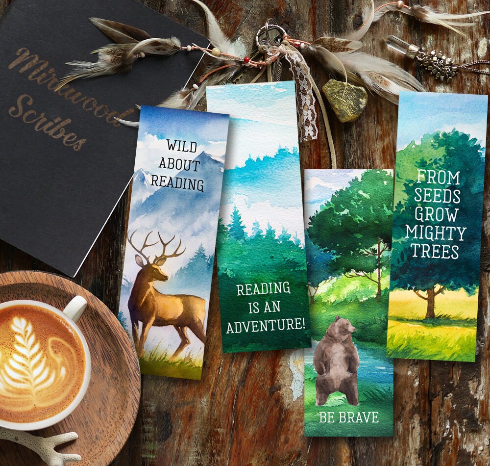 Deer Bookmark, Wild About Reading Watercolor Landscape Bookmark, Gift ...