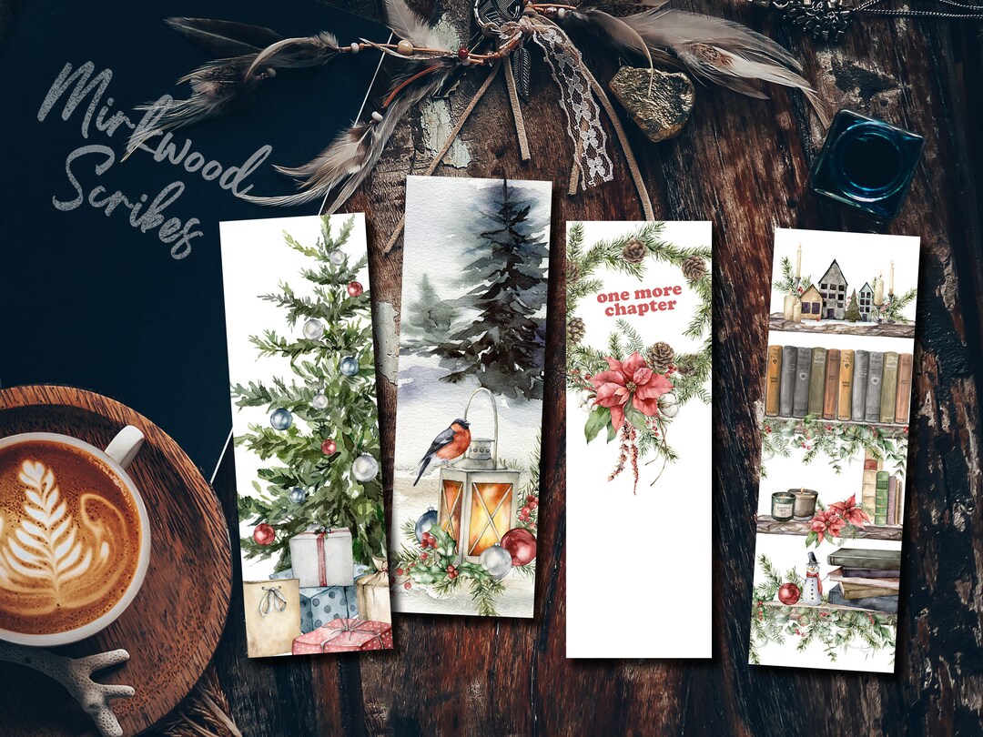 Cozy Christmas Printable Bookmarks, Christmas Bookshelf Bookmark ...