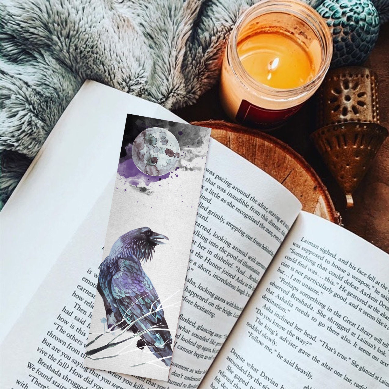 Raven Bookmark Watercolor Ravens Handmade Linen Bookmark - Etsy