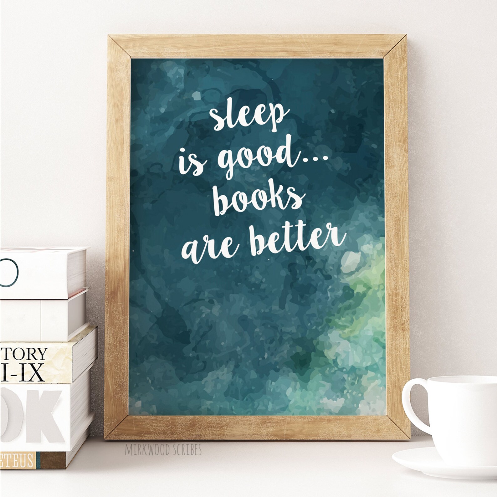 Reading Art Print, Printable Sleep is Good, Books Are Better Watercolor ...