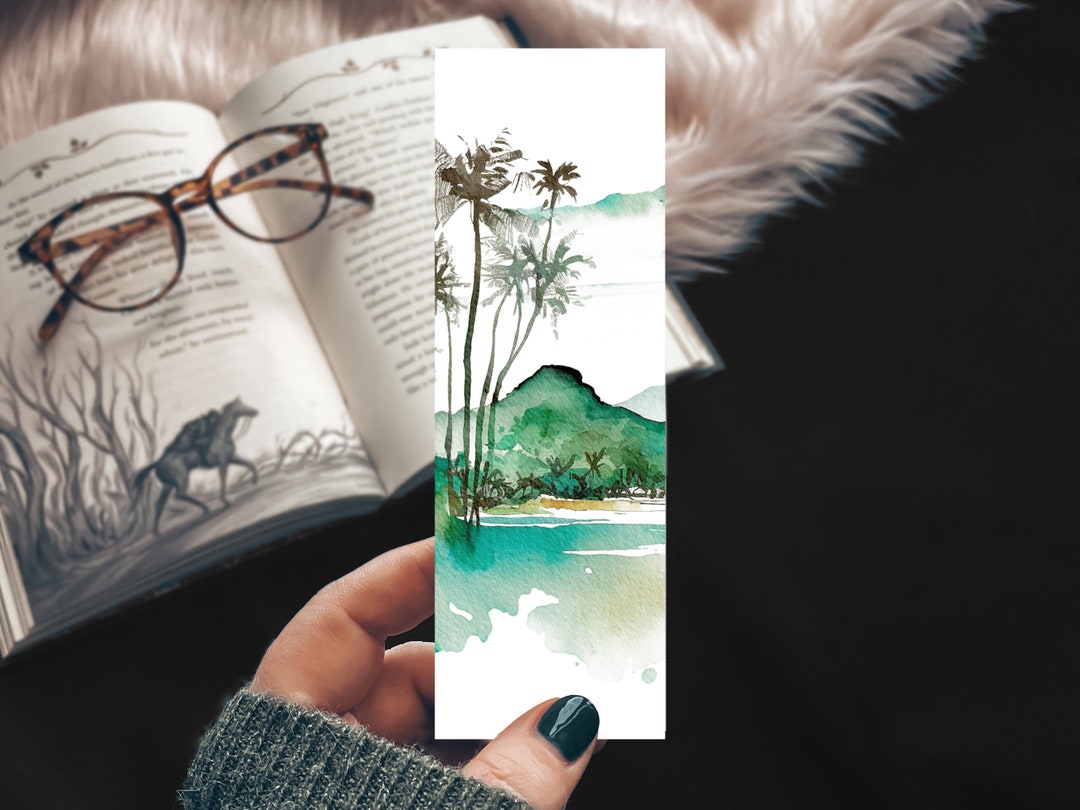 Island Watercolor Bookmark, Tropical Beach Gift for Reader, Hawaii ...