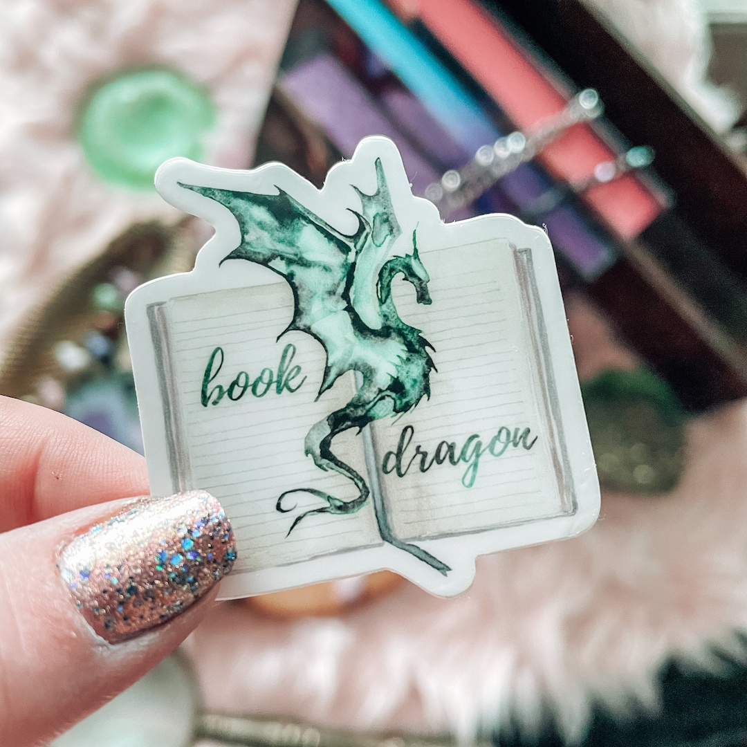 Green Book Dragon Watercolor Sticker, Vinyl Literary Laptop Decal ...