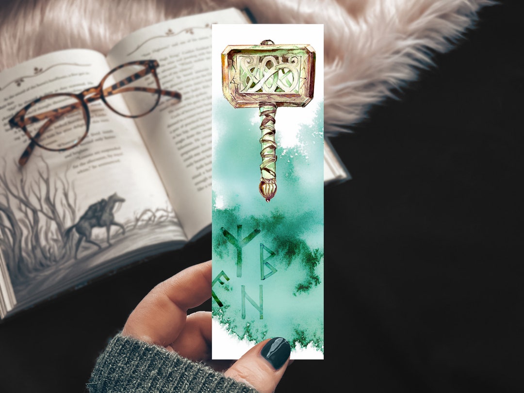 Viking Hammer Watercolor Bookmark, Norse Weapon Mythology Runic ...
