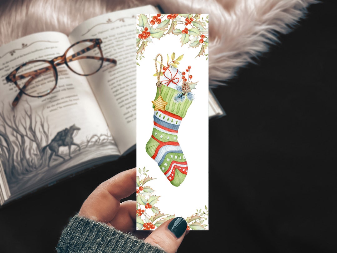 Christmas Stocking Bookmark, Holiday Reader Gift, Winter Seasonal ...