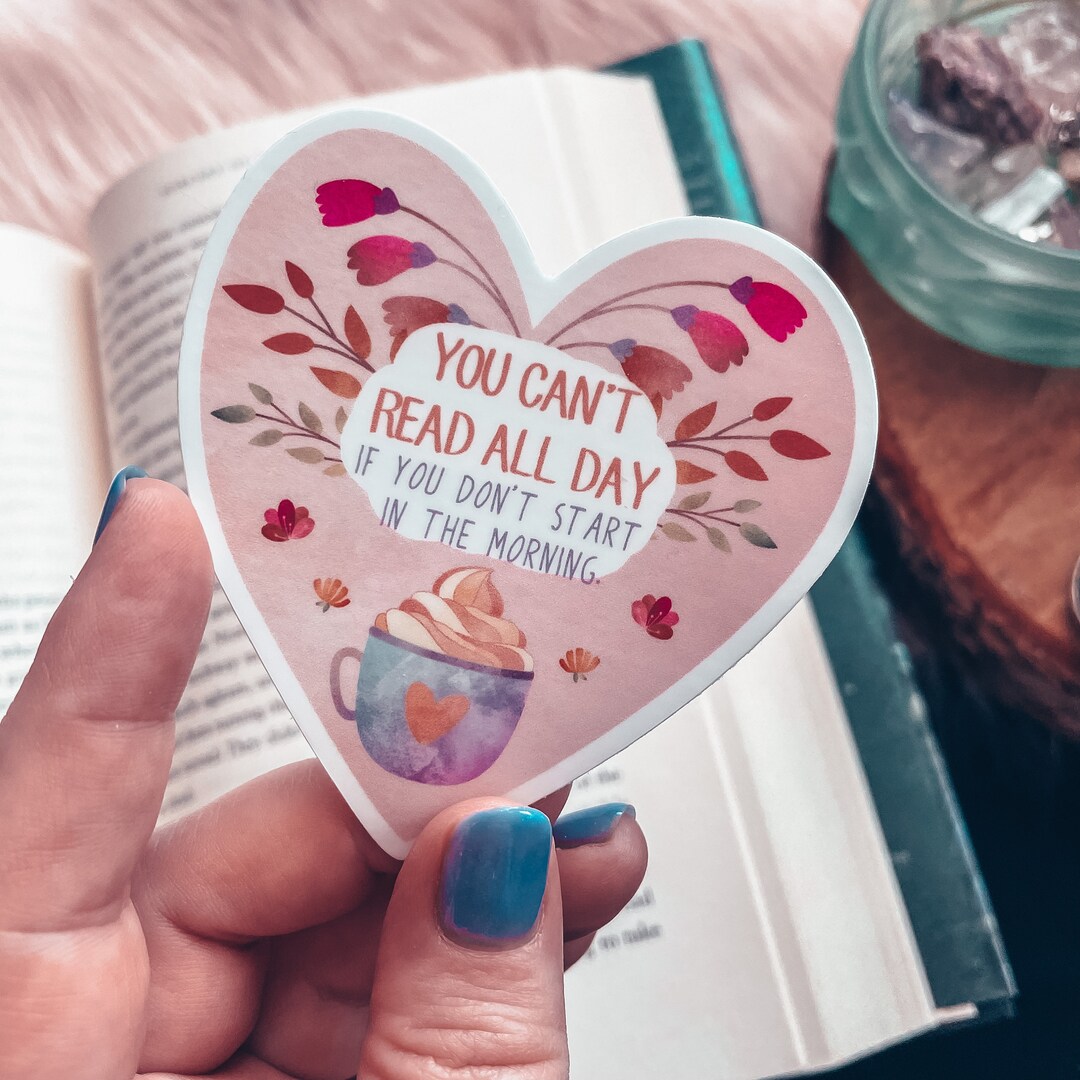 Reading Heart Sticker, Book Lover Water Bottle Sticker, Vinyl Literary ...