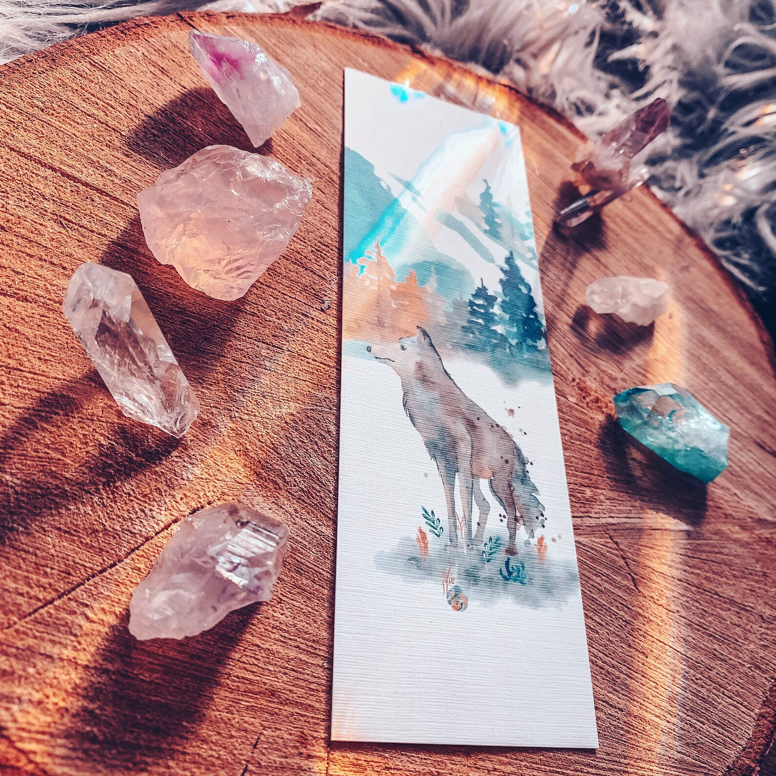 Wolf Mountain Bookmark Watercolor Handmade Winter Bookmark - Etsy