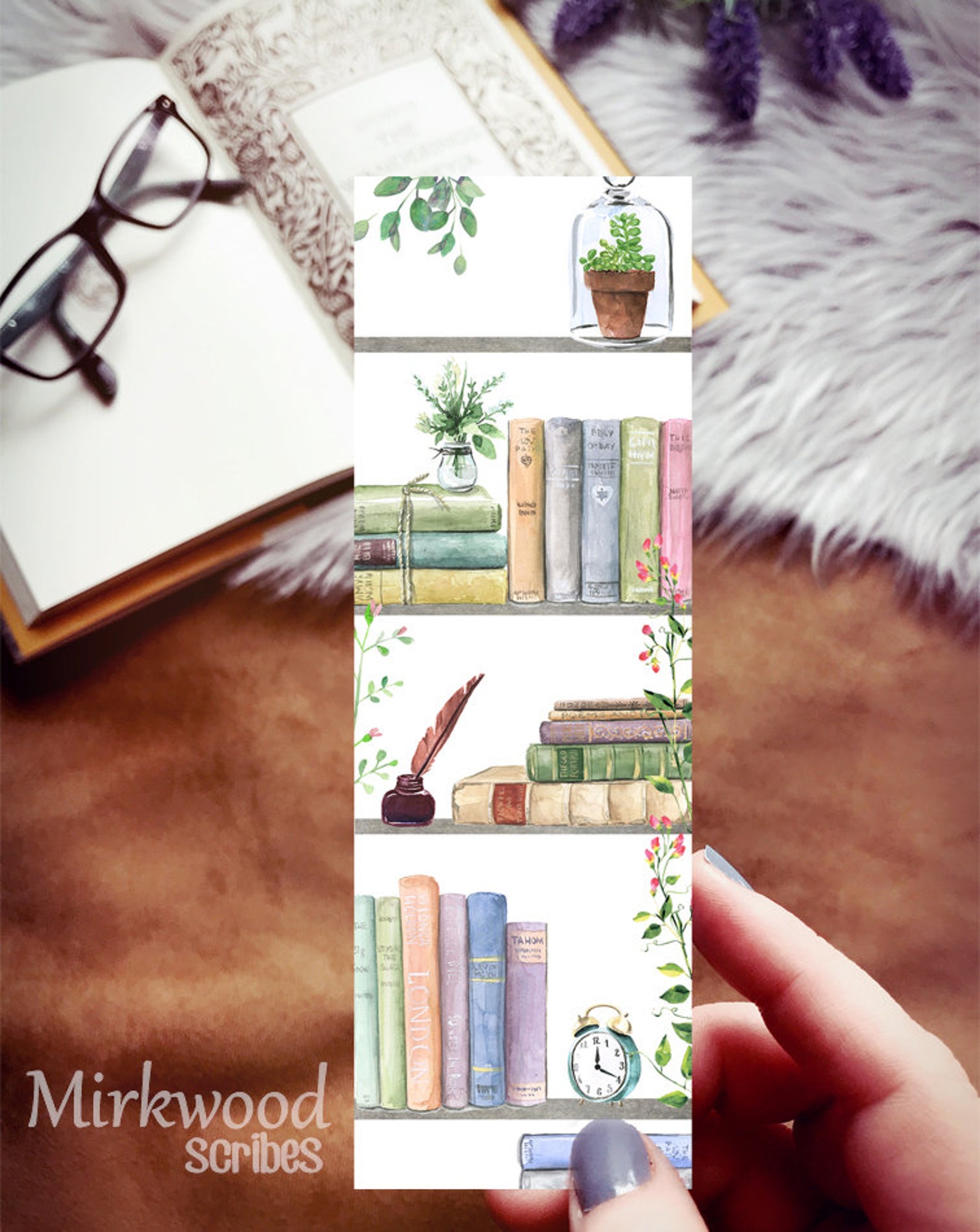 Bookshelves Watercolor Handmade Bookmark Cozy Reading Nook - Etsy