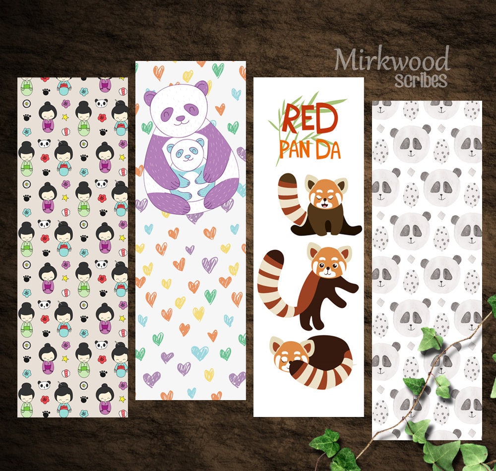 Printable Panda Bookmarks Kawaii Red Panda Bookmark Rainbow | Etsy