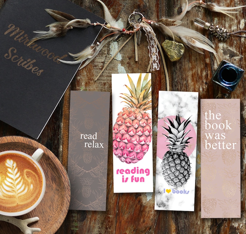 Pineapple Pastel and Gray Bookmark Book Lover Gift Bookish | Etsy