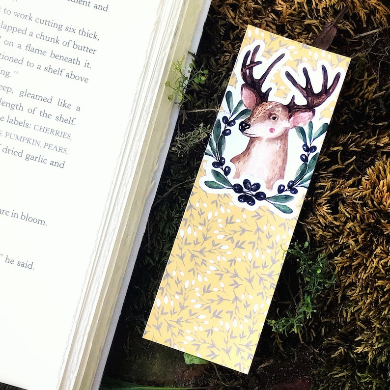 Stag Bookmark Yellow Deer Bookmark Floral Reader Gift Book | Etsy