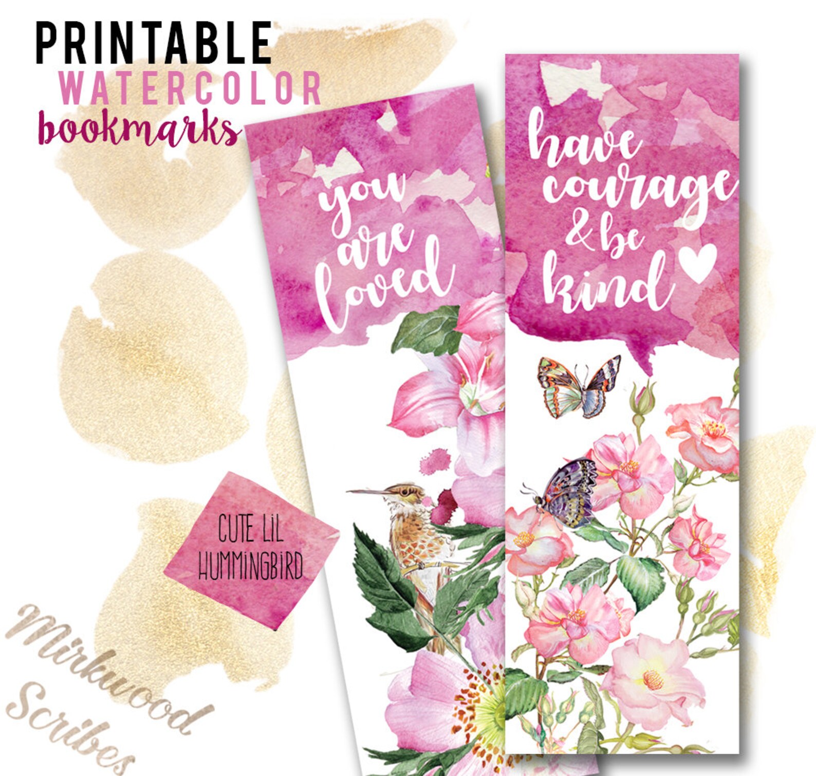 Floral Watercolor Bookmarks, Floral Love Quotes Bookmarks, Reading ...