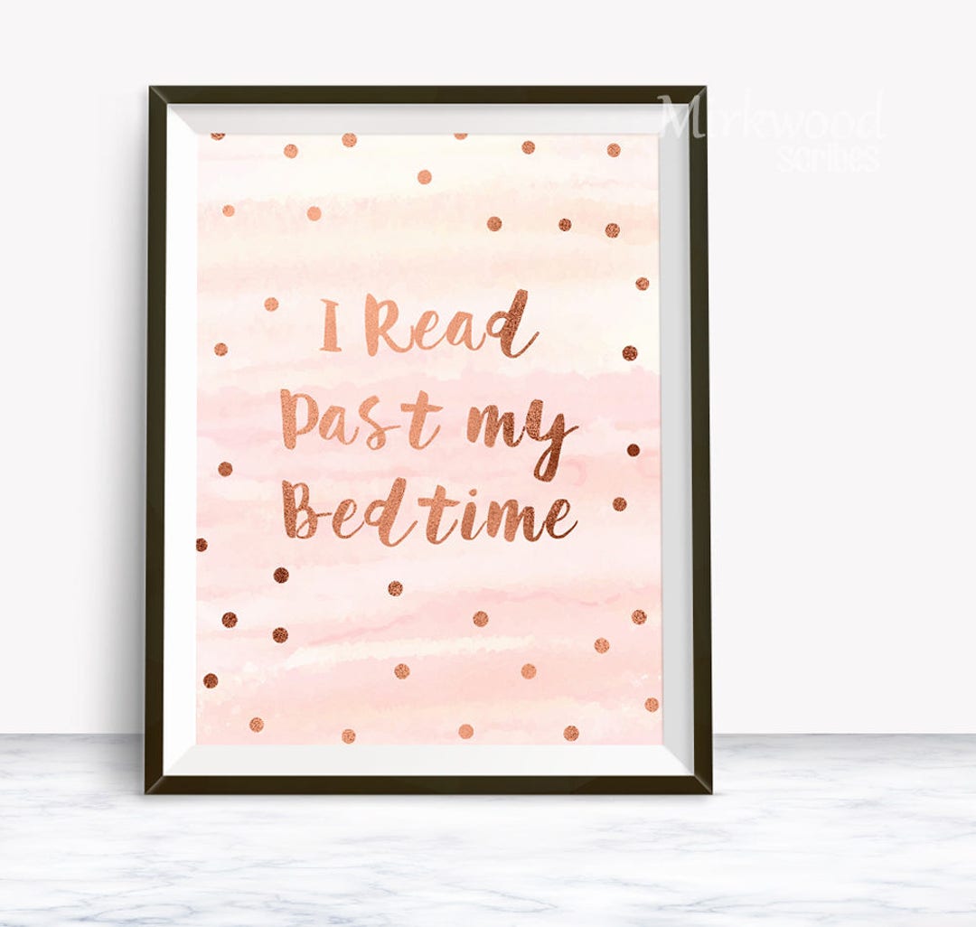 Read Past My Bedtime Art Print | Pretty Rose Gold Watercolor Print ...