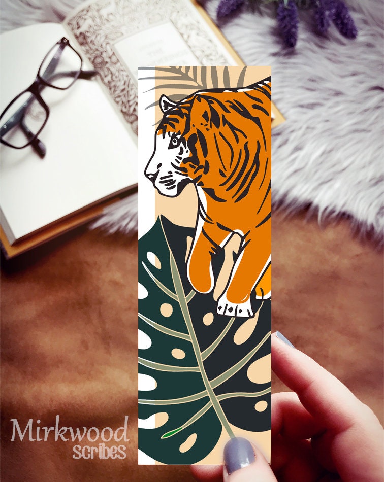 Tiger Bookmark Zoo Animals Modern Burnt Orange Bookmark With - Etsy